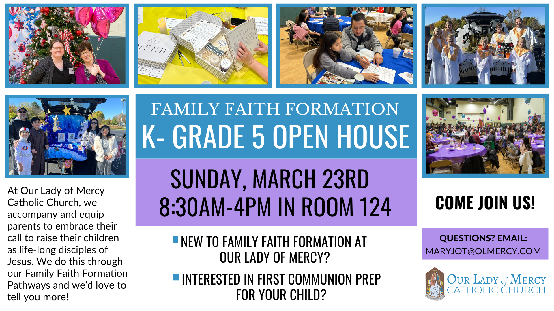 Family Faith Formation Open House 3/23 – Our Lady of Mercy
