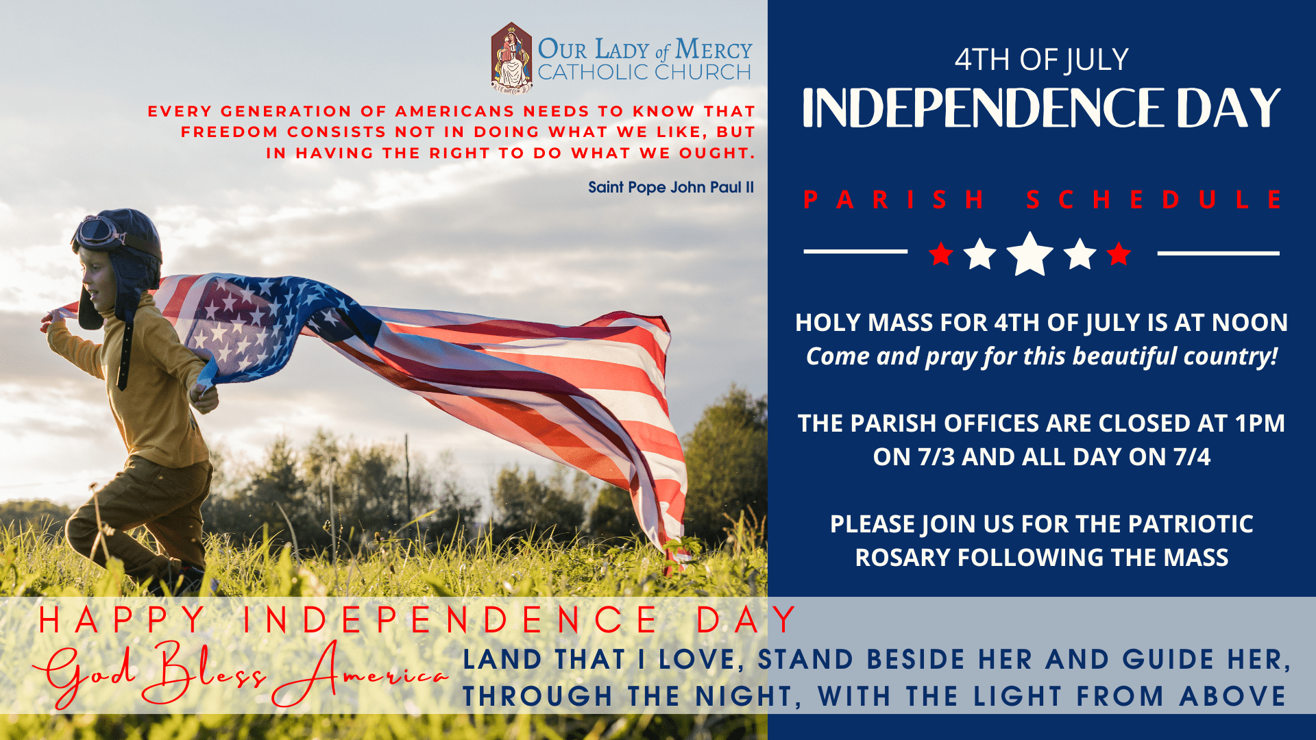 Fourth of July Schedule 7/3 & 7/4 – Our Lady of Mercy