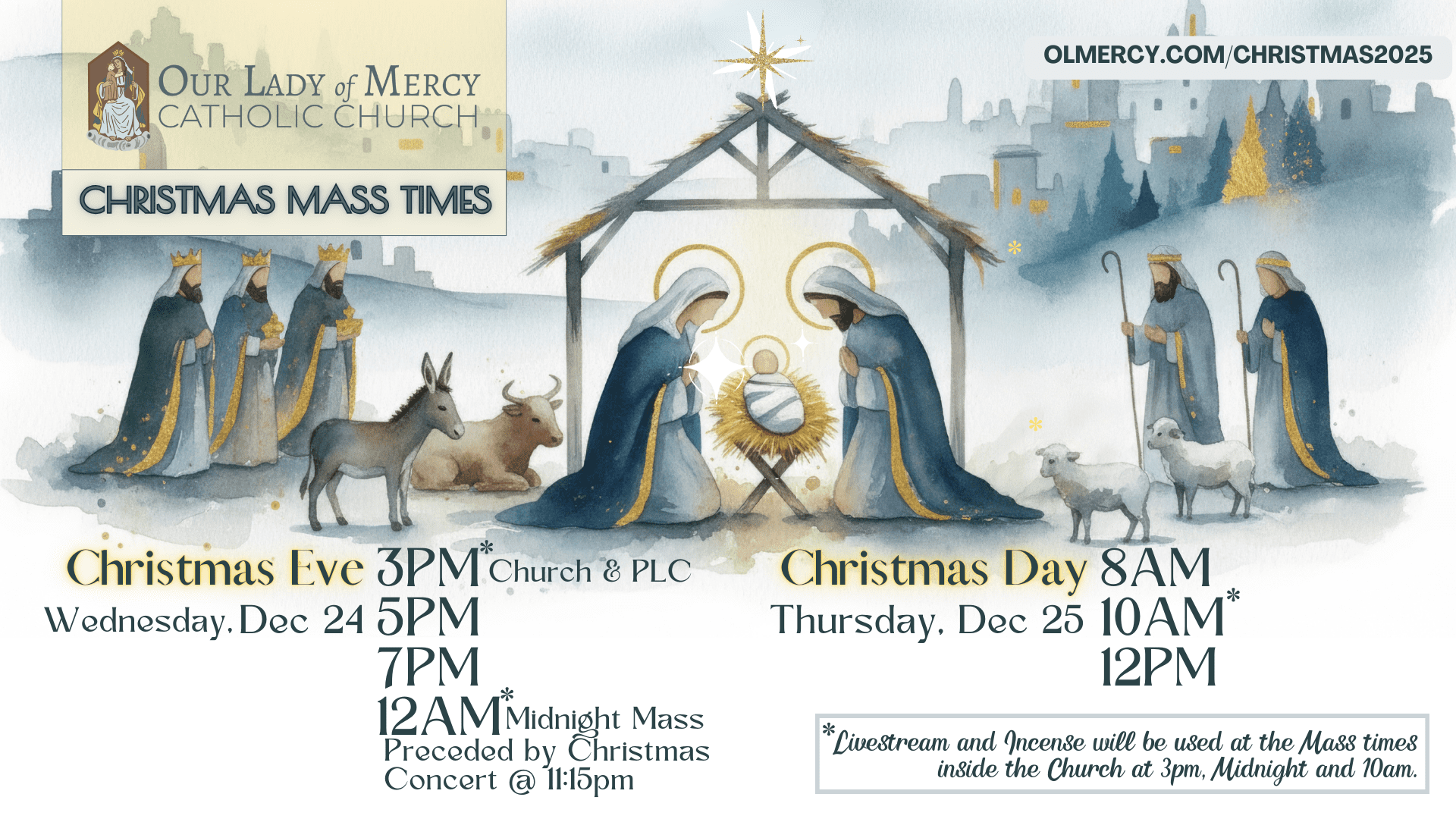 Christmas Mass Times – 12/24 & 12/25 – Our Lady of Mercy